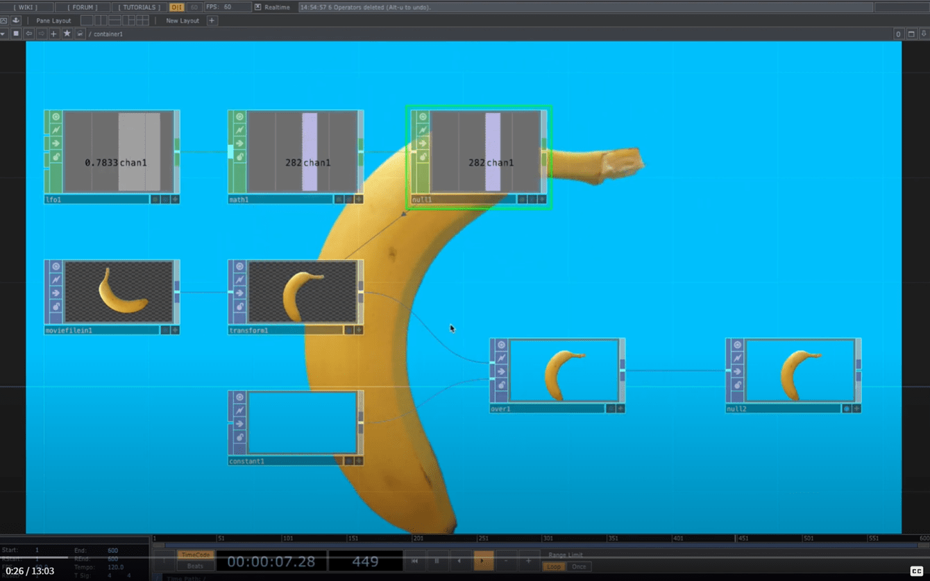yoppa org – TouchDesigner入門(1) – バナナを回す! 基本操作とTOPの基本